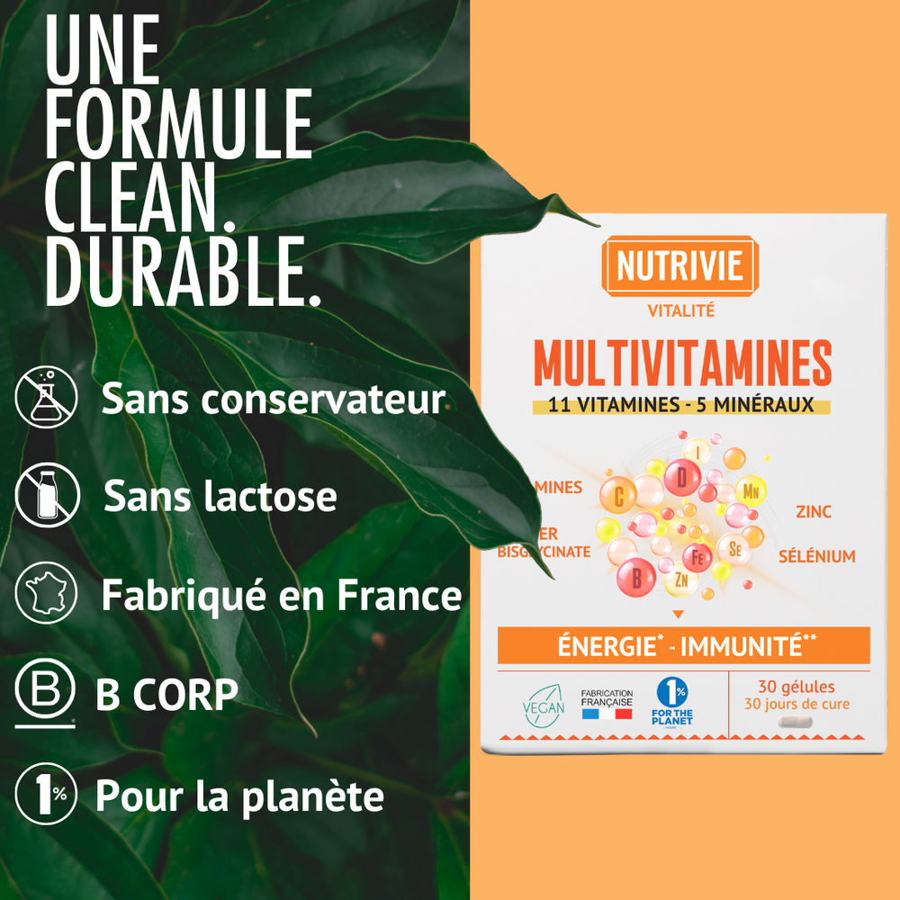 Multivitamines - Booster d'Énergie, Vitalité & Immunité - 30 gélules